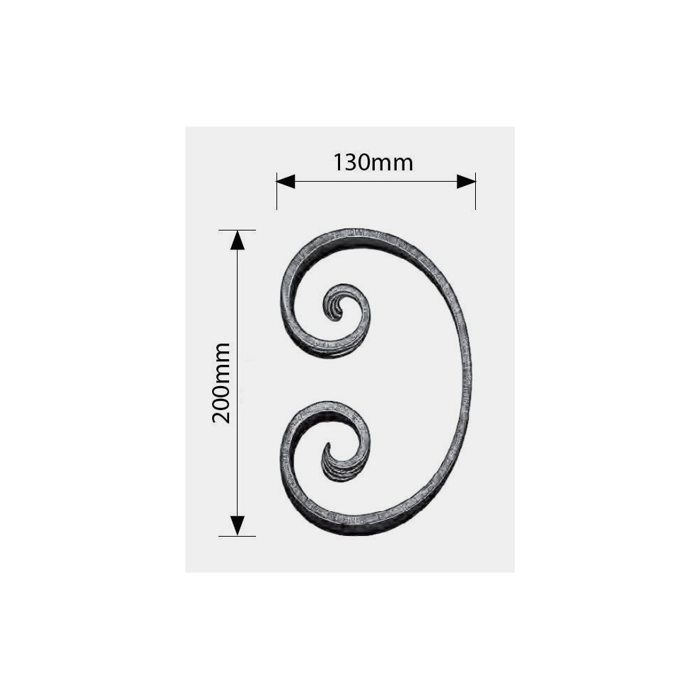 Volute C symétrique acier forgé – 200x130 mm, fer plat 12x6 à 20x6