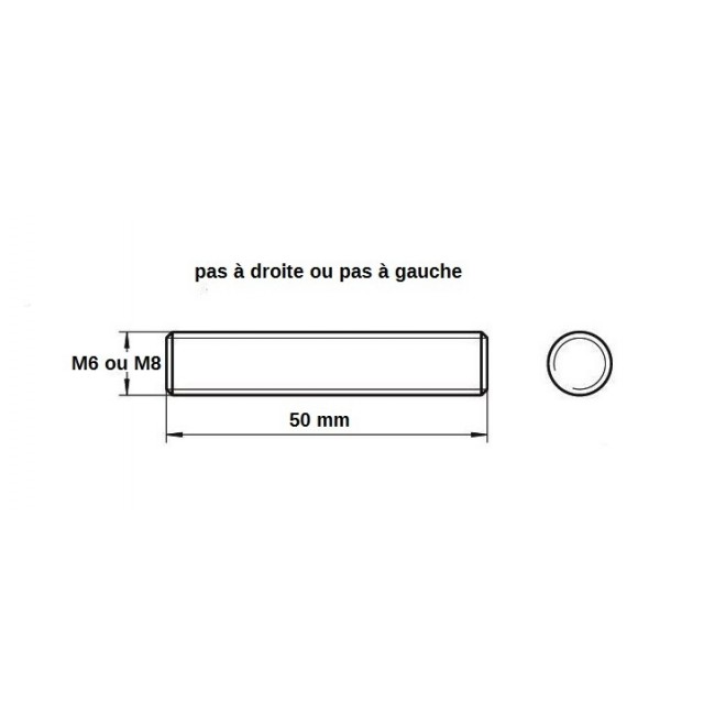 Tige filetée inox A4 M6 ou M8 – Pas à droite ou gauche – 50 mm