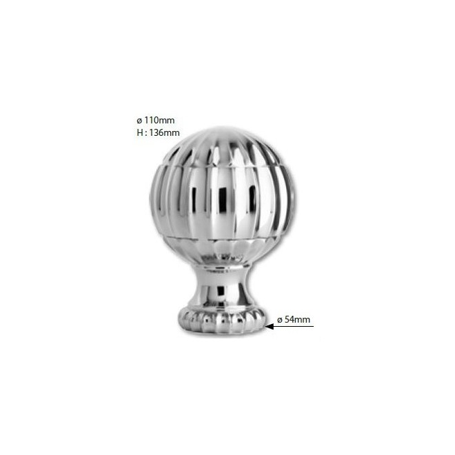 Boule sphérique cannelée inox – Chrome & Nickel, Ø110 mm, tige M10