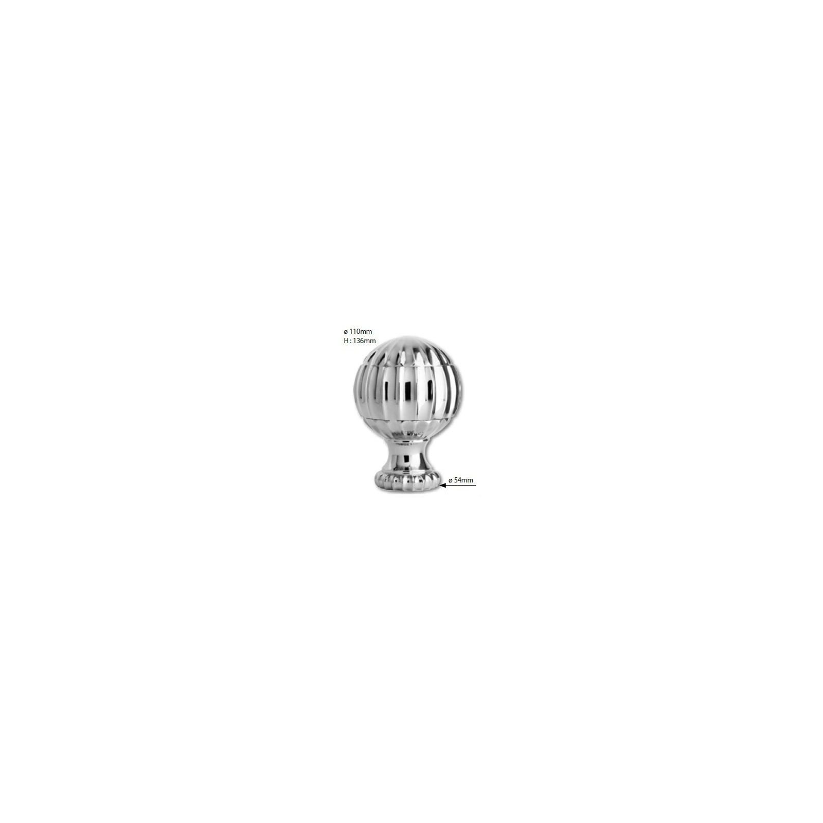 Boule sphérique cannelée inox – Chrome & Nickel, Ø110 mm, tige M10