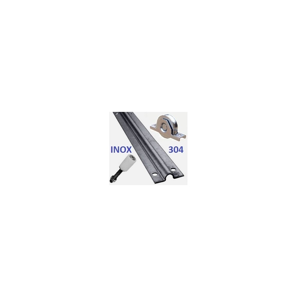 Kit inox coulissant | Rails U + Roues + Olives | Support intérieur