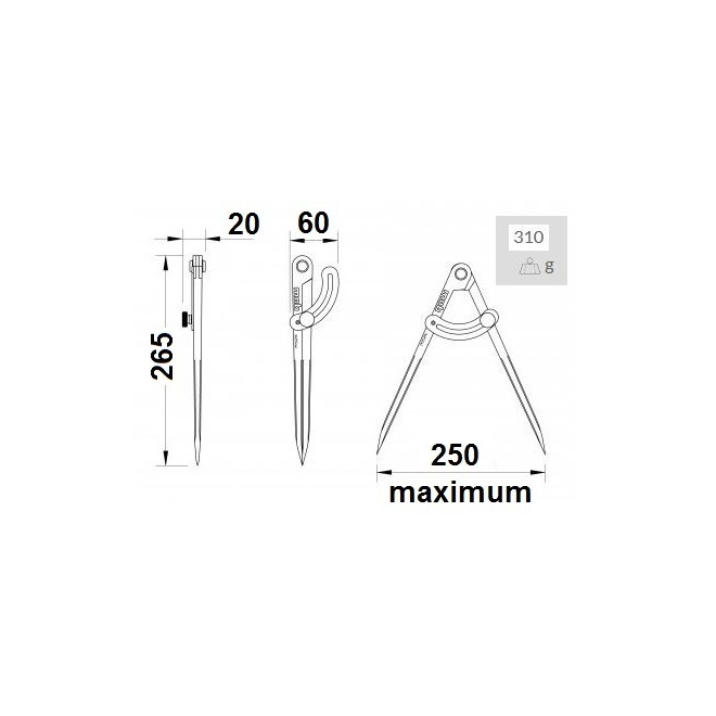 Compas report de cotes 500 mm – Acier poli, charnière rivetée