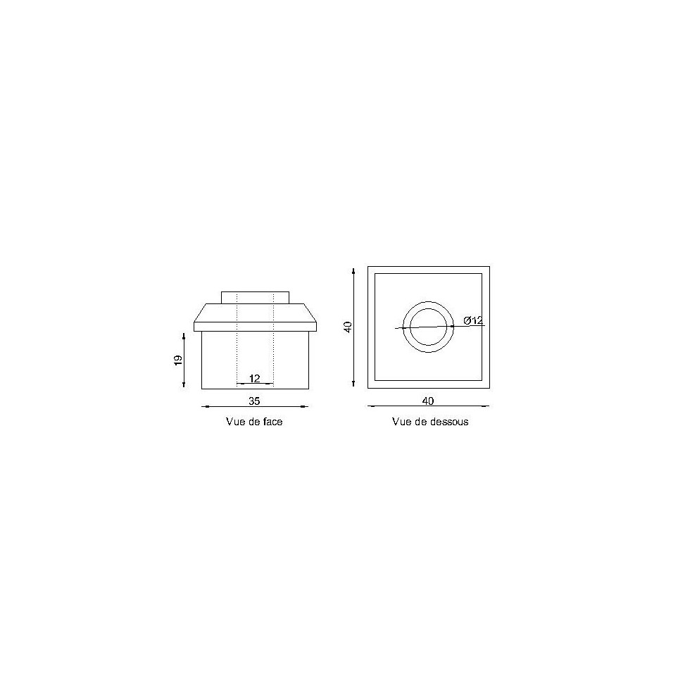 Embout alu-laiton pour pivot- axe Ø12 mm-tube 40x40mm