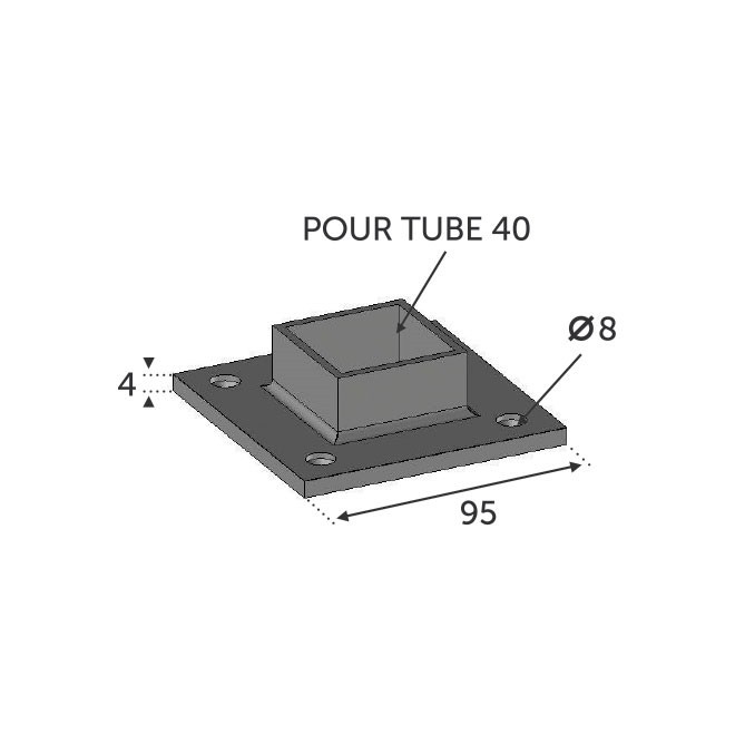 Support mural inox 316 pour tube carré 40x40 avec platine