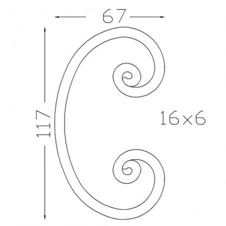 Volute en C à noyaux 117x67 – Fer forgé 16x6 pour ferronnerie