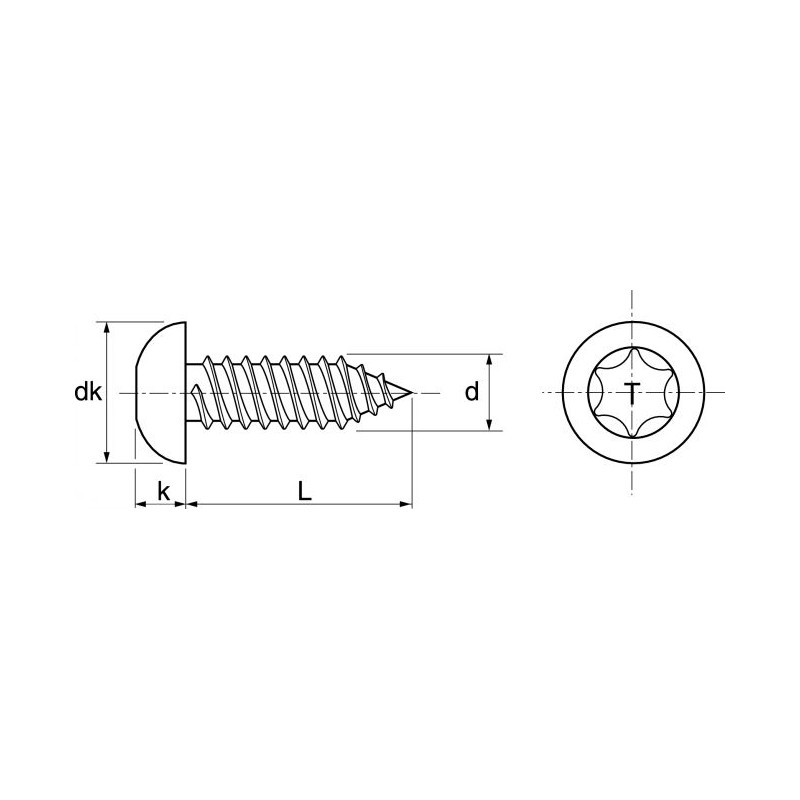 Vis à tôle inox A4 Torx DIN 7981 – Ø3,5 à 6,3 mm – extérieur