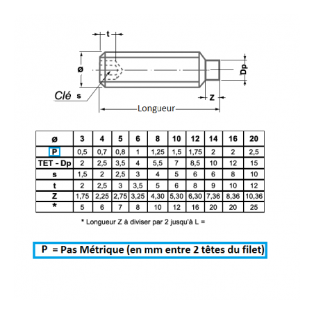 Vis STHC inox A2 sans tête – DIN 913/914/916 – M3 à M12