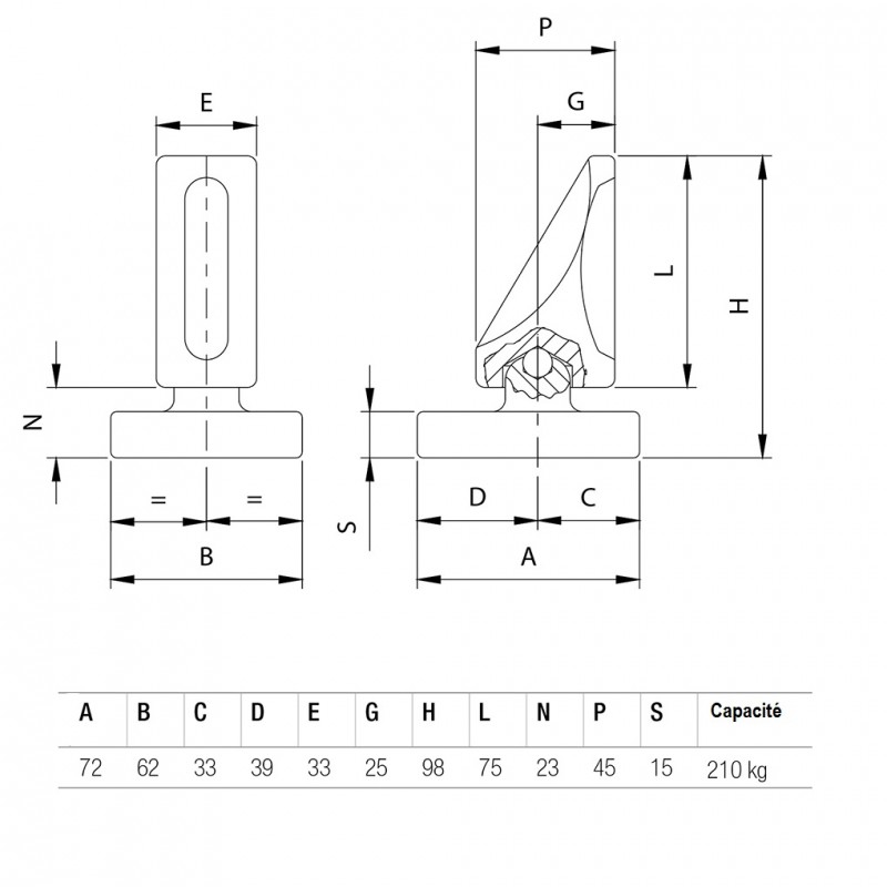 Pivot en acier sur platine – 210 kg