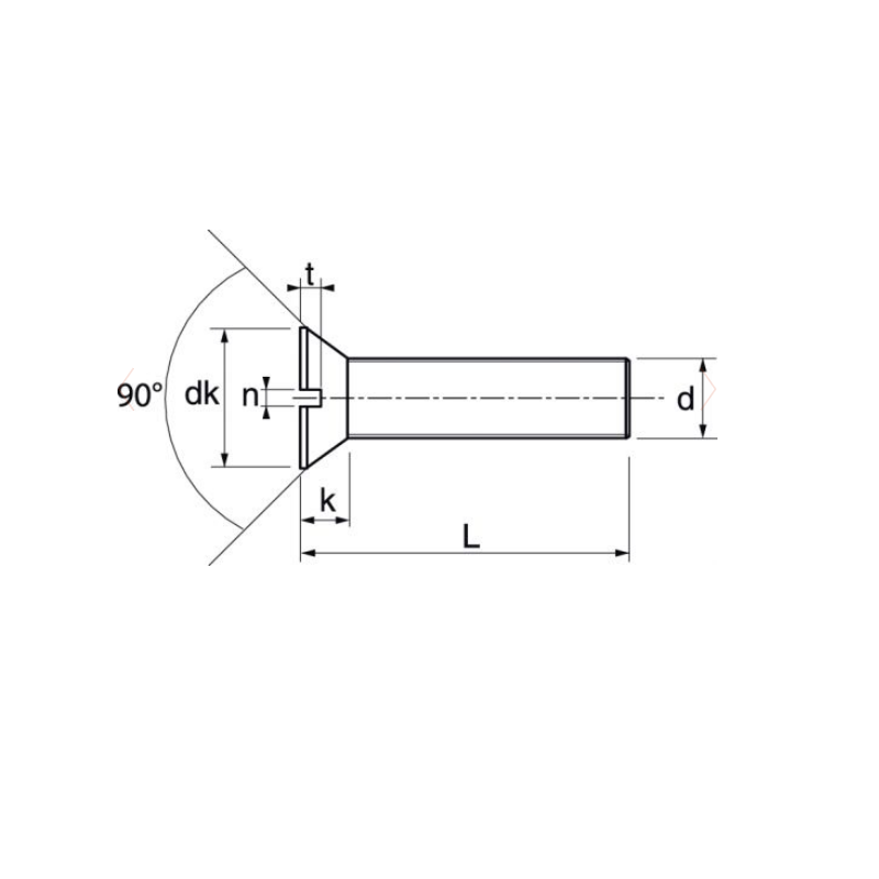 Vis laiton tête fraisée fendue DIN 963 – M3 à M8, 10 à 50 mm