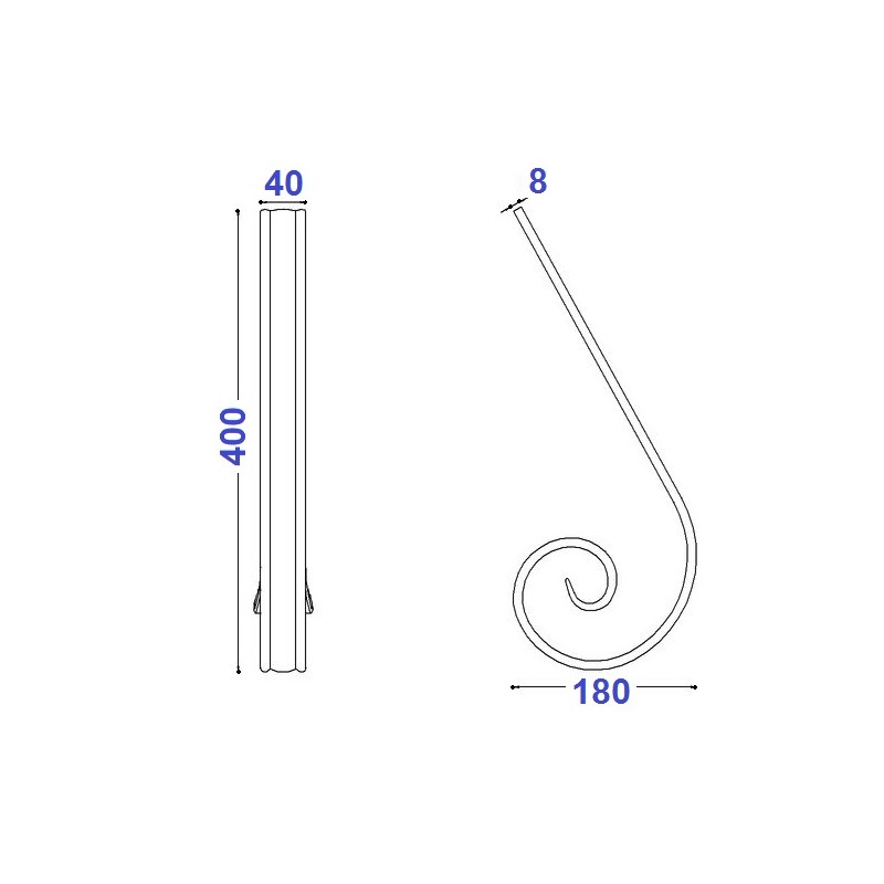Crosse spire acier mouluré 40x8 mm – Départ pour main courante