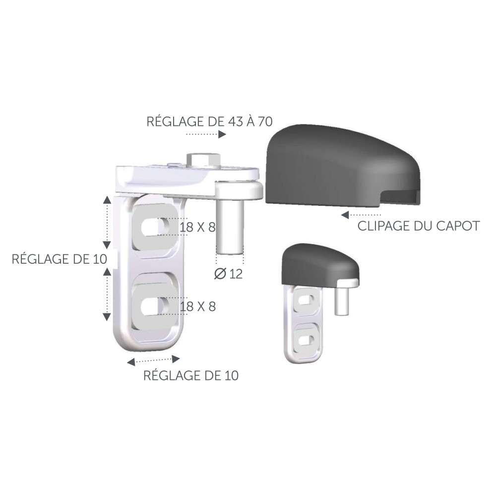 Kit pivots inox haut et bas réglables – pour portails alu ou acier