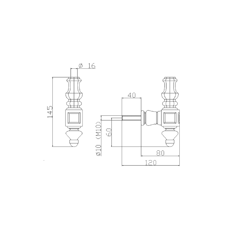 Équerre de rampe d'escalier à l'anglaise – Fonte, barreau Ø16 mm