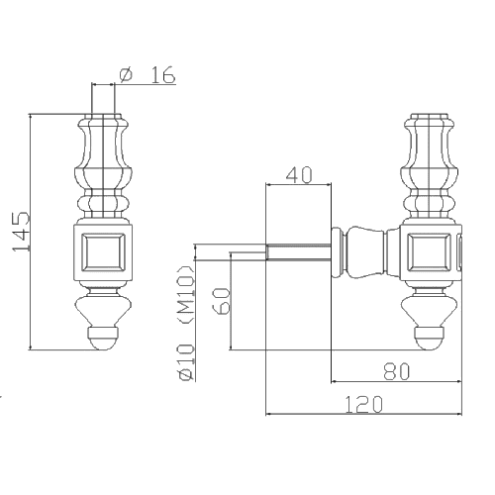 Équerre de rampe d'escalier à l'anglaise – Fonte, barreau Ø16 mm