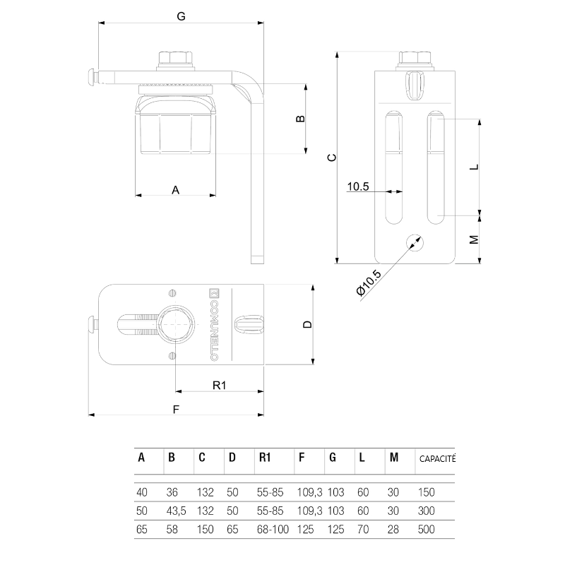 Kit pivot portail acier 150-300kg avec cache aluminium